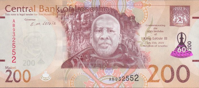 Lesotho - New banknote commemorative of the 60th Birthday of King ...